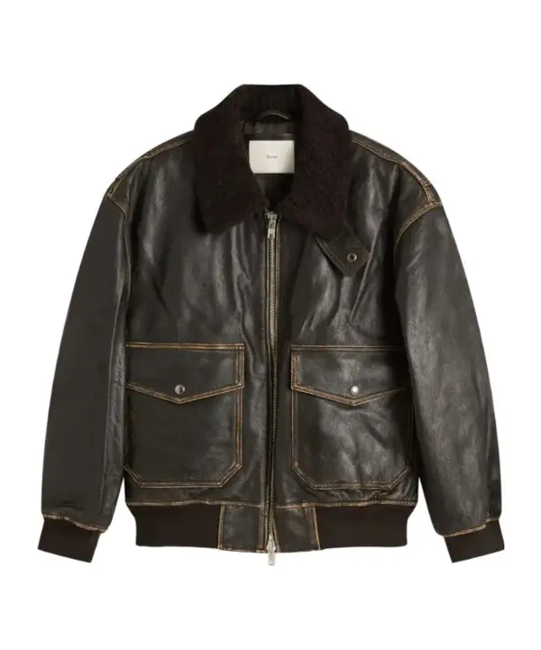 DUNST Leather Biker Jacket With Shearling Collar