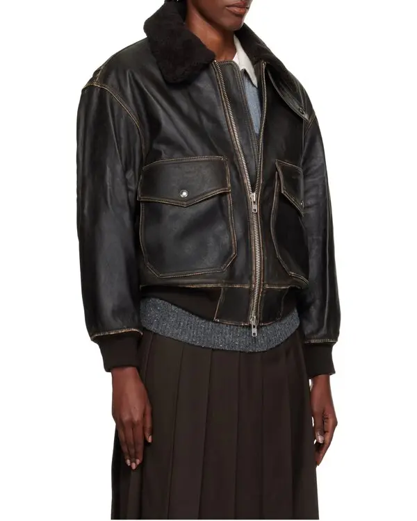 DUNST Leather Biker Jacket With Shearling Collar