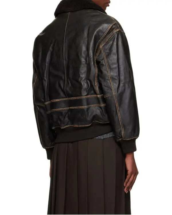 DUNST Leather Biker Jacket With Shearling Collar