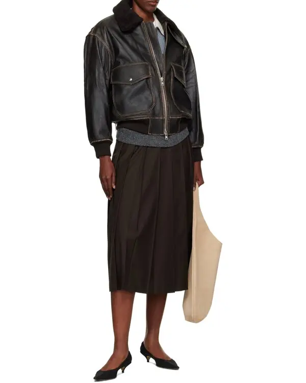 DUNST Leather Biker Jacket With Shearling Collar