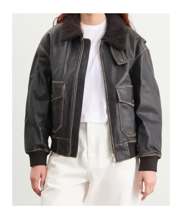 DUNST Leather Biker Jacket With Shearling Collar