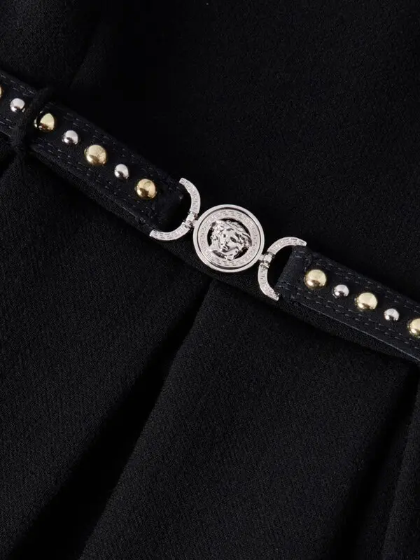 Versace Wool-crepe A-line Mini Dress With Medusa Belt - Black