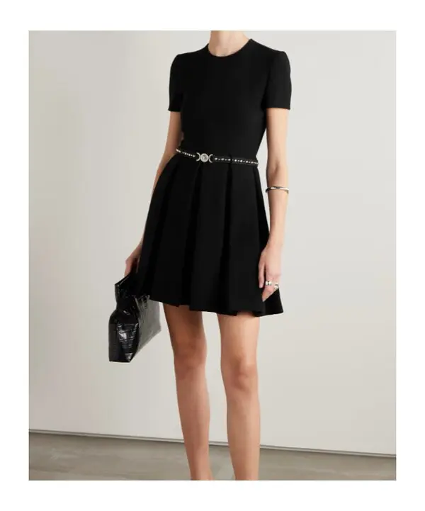 Versace Wool-crepe A-line Mini Dress With Medusa Belt - Black