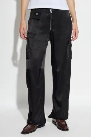 GANNI Satin Cargo Trousers - Black