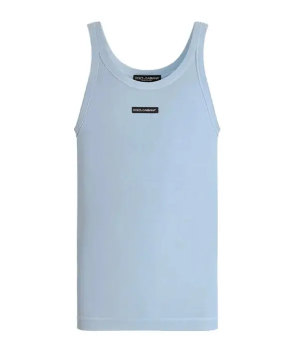 Dolce & Gabbana Ribbed Logo Tank Top - Light Blue
