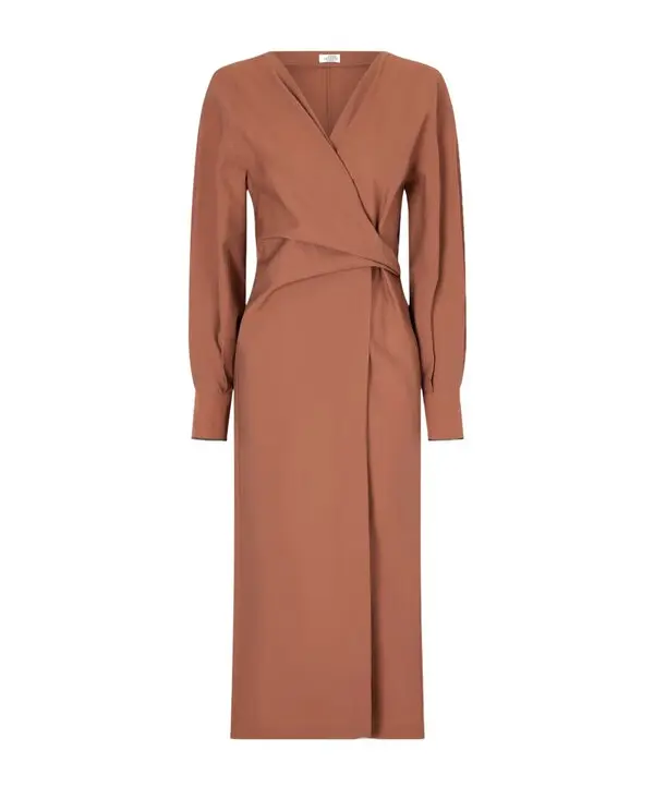 Brunello Cucinelli Embellished Cotton-blend Midi Wrap Dress