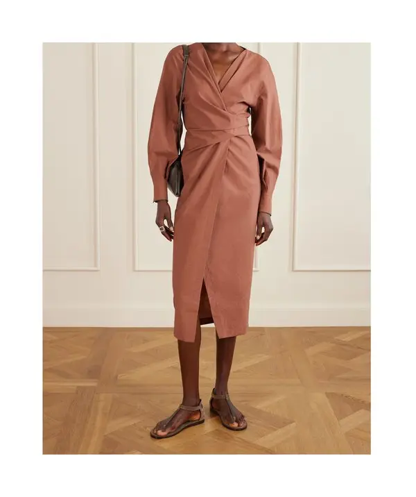 Brunello Cucinelli Embellished Cotton-blend Midi Wrap Dress