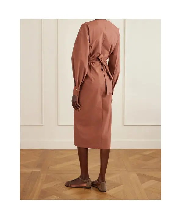 Brunello Cucinelli Embellished Cotton-blend Midi Wrap Dress