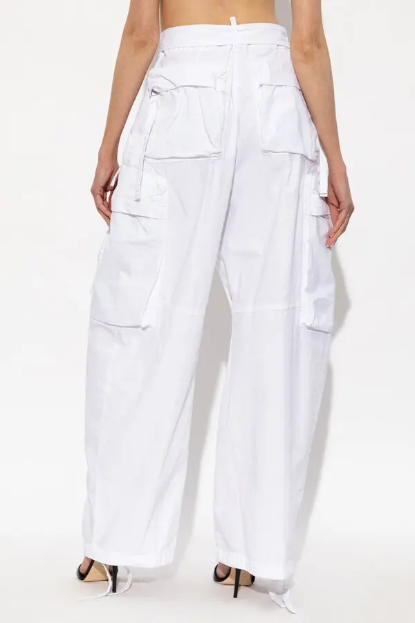 Dsquared2 Belted Wide-leg Cargo Pants With Decorative D-rings And Metal Buckles - White
