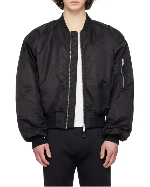 ENTIRE STUDIOS Cropped Broad Bomber Jacket - Black