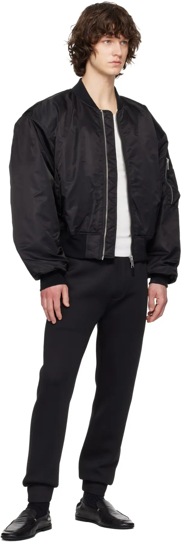 ENTIRE STUDIOS Cropped Broad Bomber Jacket - Black