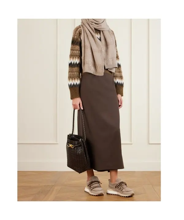 Brunello Cucinelli Sequined Checked Wool, Cashmere And Silk-blend Scarf