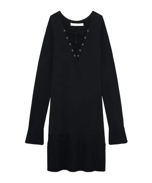 IRO PARIS V-neck Lace-up Knit Dress