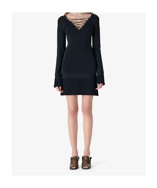 IRO PARIS V-neck Lace-up Knit Dress