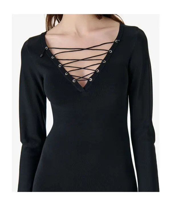 IRO PARIS V-neck Lace-up Knit Dress