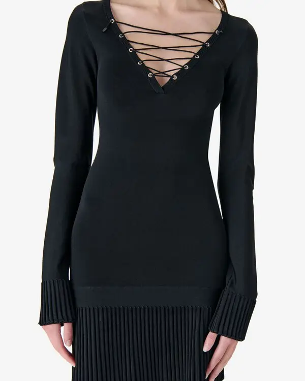 IRO PARIS V-neck Lace-up Knit Dress