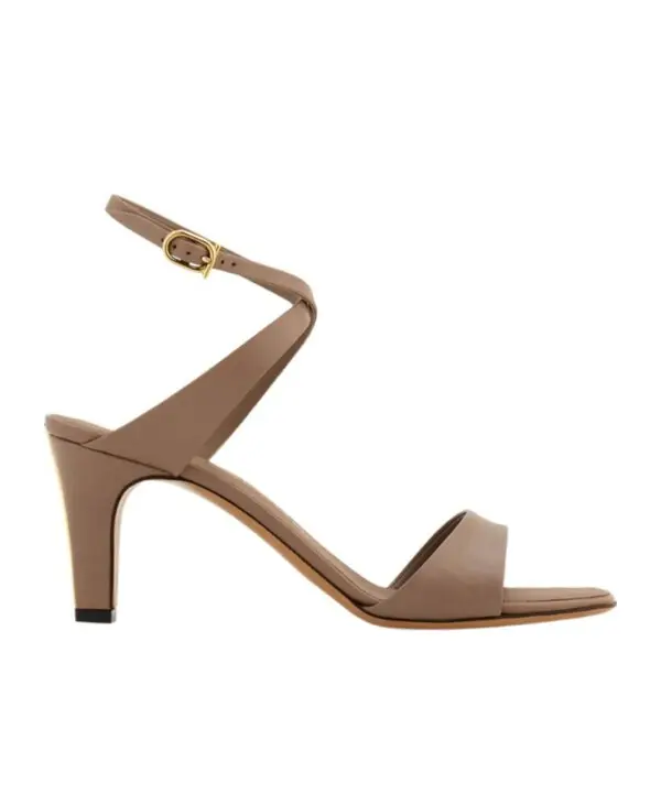 FERRAGAMO Mid Heel Sandal With Ankle Strap And Gold Buckle