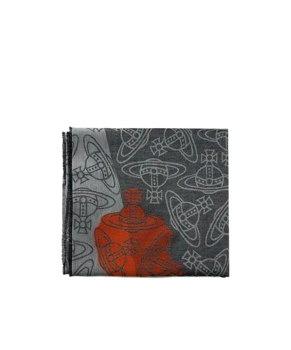 VIVIENNE WESTWOOD Print Fringed Scarf - Black