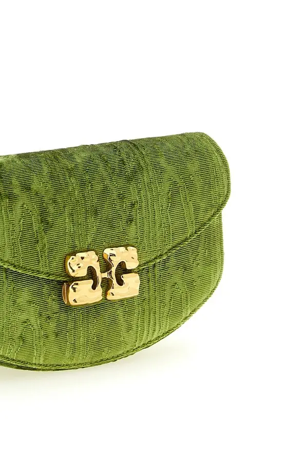 GANNI Lulu Velvet Moire Chain Wallet - Green