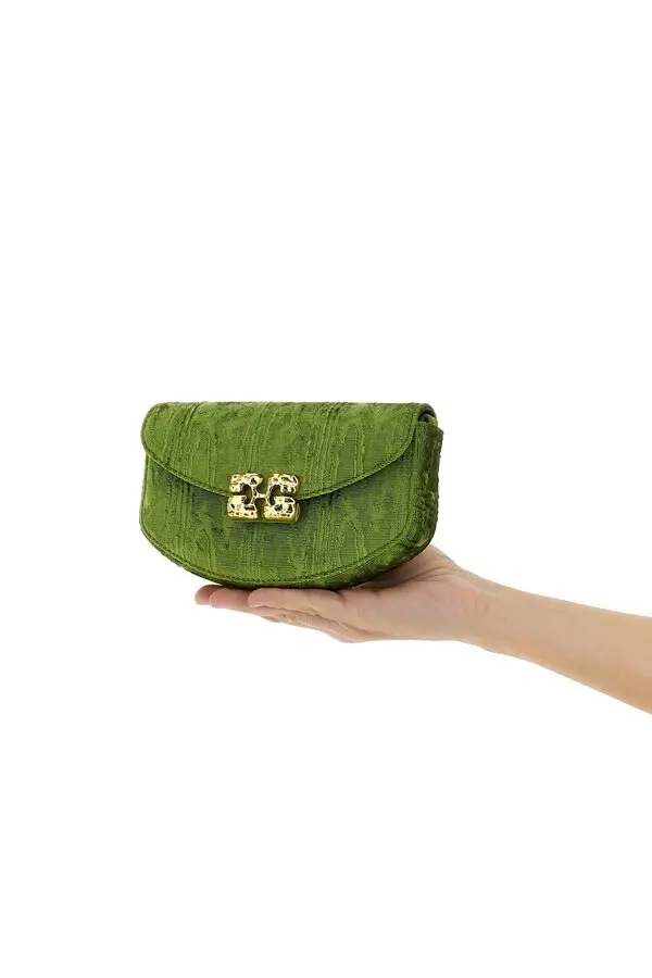 GANNI Lulu Velvet Moire Chain Wallet - Green