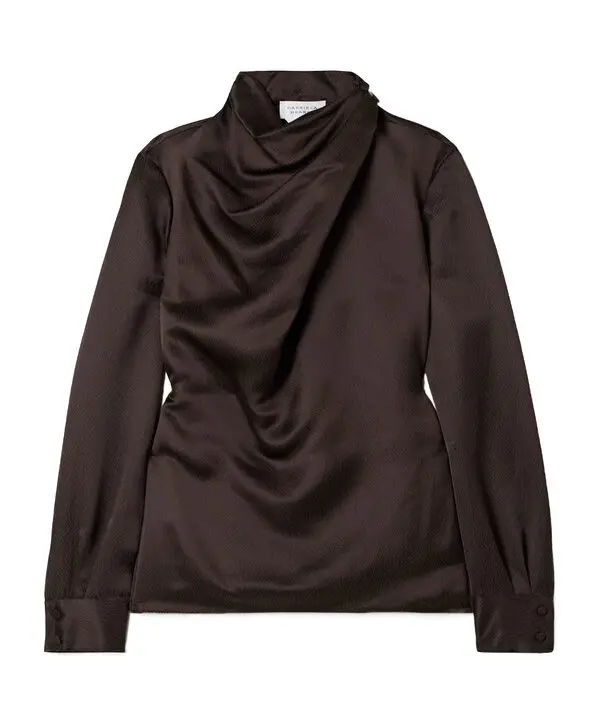 Gabriela Hearst Marcela Draped Hammered Silk Blouse - Chocolate-colored