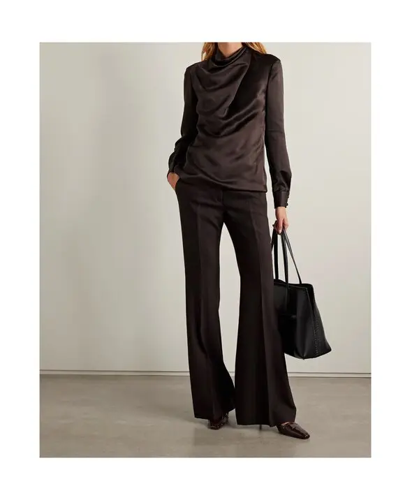 Gabriela Hearst Marcela Draped Hammered Silk Blouse - Chocolate-colored