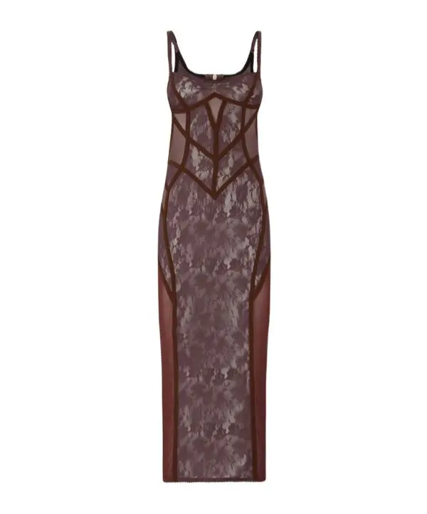 Attico Lace-panelled Midi Dress - Brown