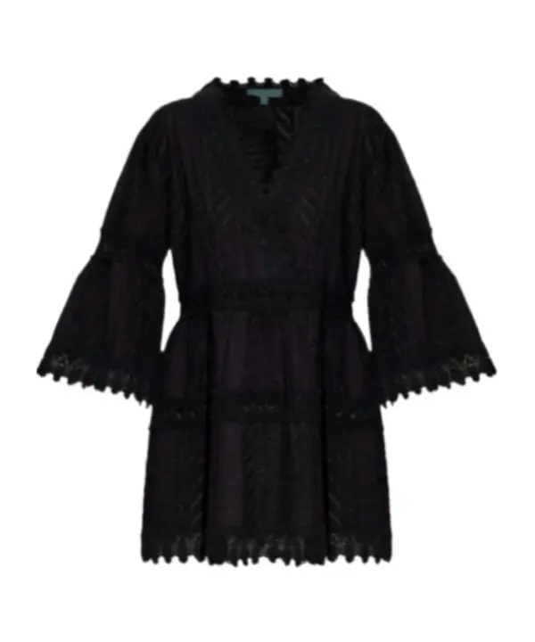 Melissa Odabash Lace V-neck Bell Sleeve Mini Dress