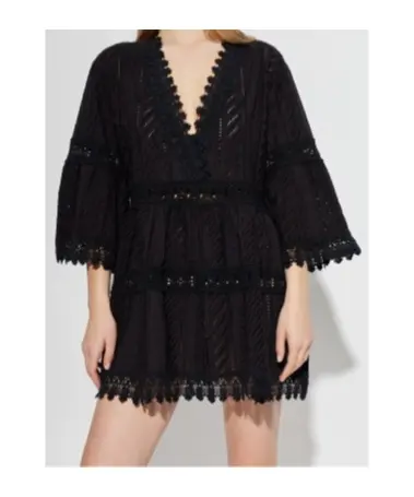 Melissa Odabash Lace V-neck Bell Sleeve Mini Dress