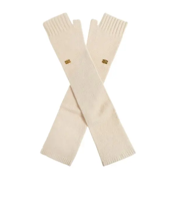 GANNI Ribbed Logo-detail Fingerless Gloves - Nude