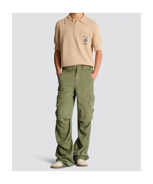 Balmain Short-sleeved Ribbed Polo Shirt - Beige