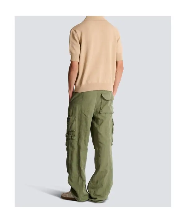 Balmain Short-sleeved Ribbed Polo Shirt - Beige