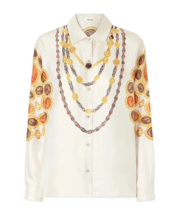 Versace Printed Silk-twill Shirt - White