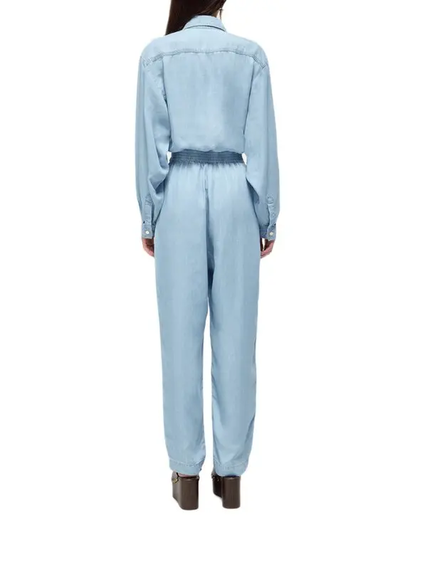 BLUGIRL Long-sleeved Denim Jumpsuit With Rose Brooch
