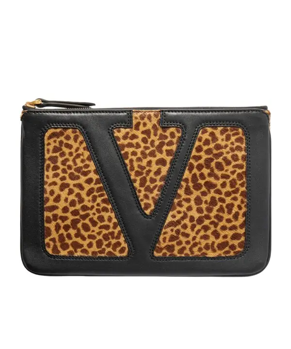 Valentino Garavani Zipper Clutch With Print And V-shaped Details