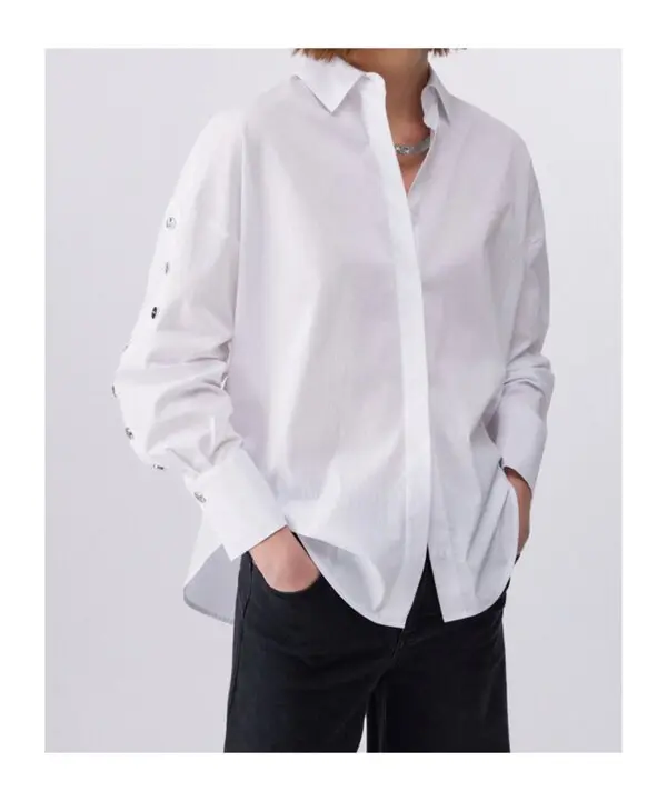 Liu Jo Cotton Poplin Shirt With Logo Studs - White