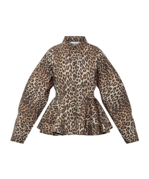 GANNI Leopard Print Taffeta Blouse - Brown