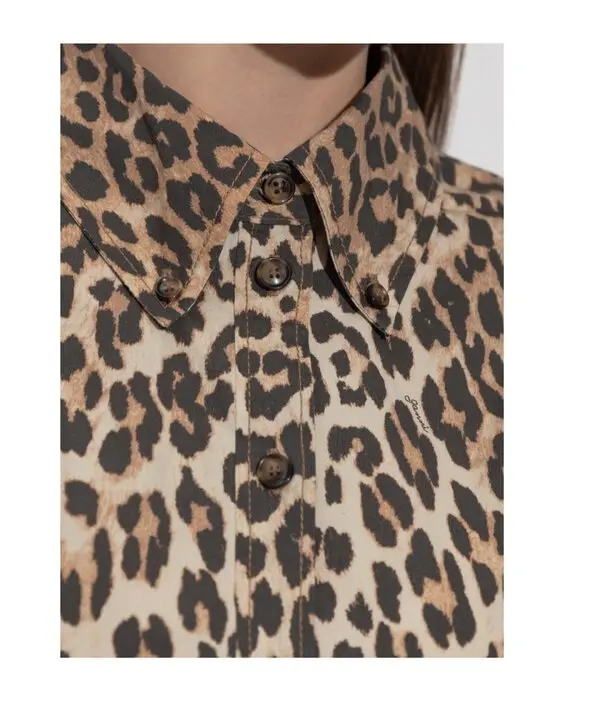 GANNI Leopard Print Taffeta Blouse