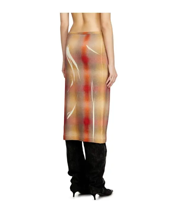 DIESEL® Plaid Logo Detail Midi Skirt