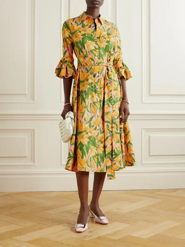 Carolina Herrera Pleated Printed Shirt Dress - Multicolor | Editorialist
