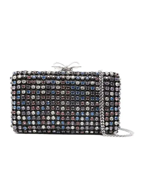 SELF-PORTRAIT Embellished Chainmail Clutch Bag With Crystal Decoration - Black