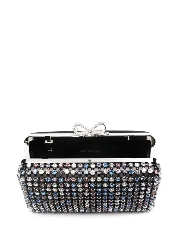 SELF-PORTRAIT Embellished Chainmail Clutch Bag With Crystal Decoration - Black