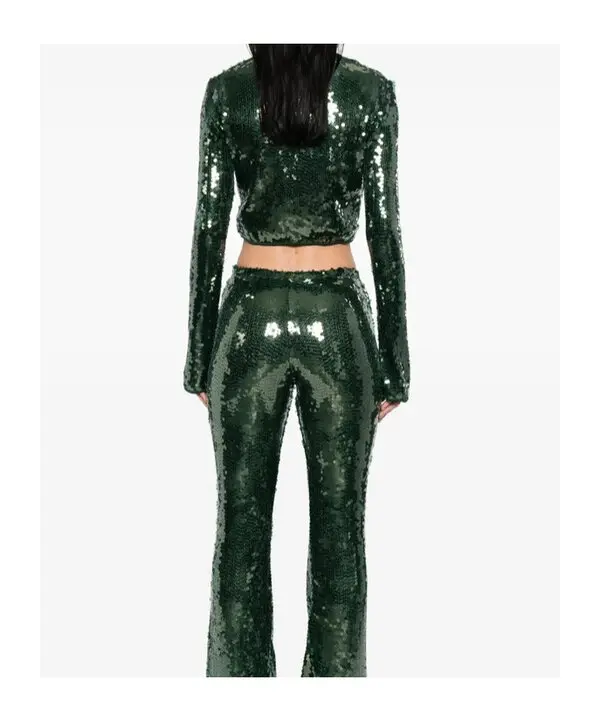 Oseree Sequin Embellished V-neck Cropped Shirt With Front Tie