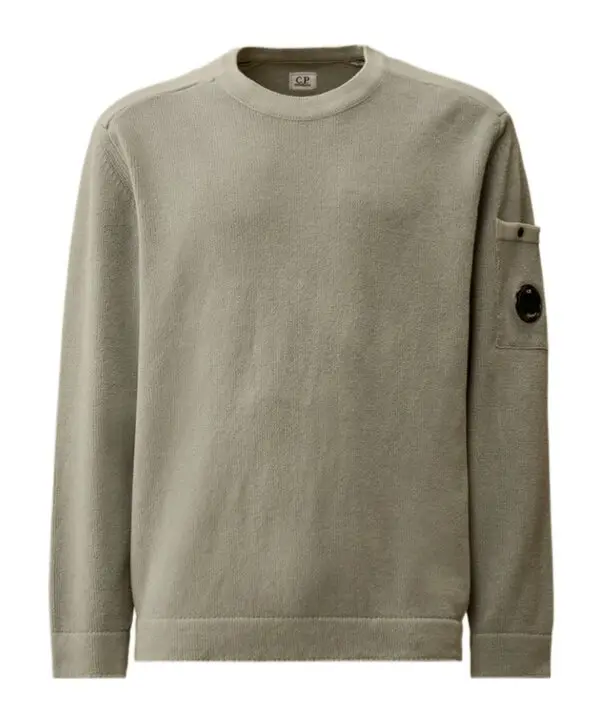 C.P. COMPANY Crew Neck Sweater With Lens Detail - Silver-blue
