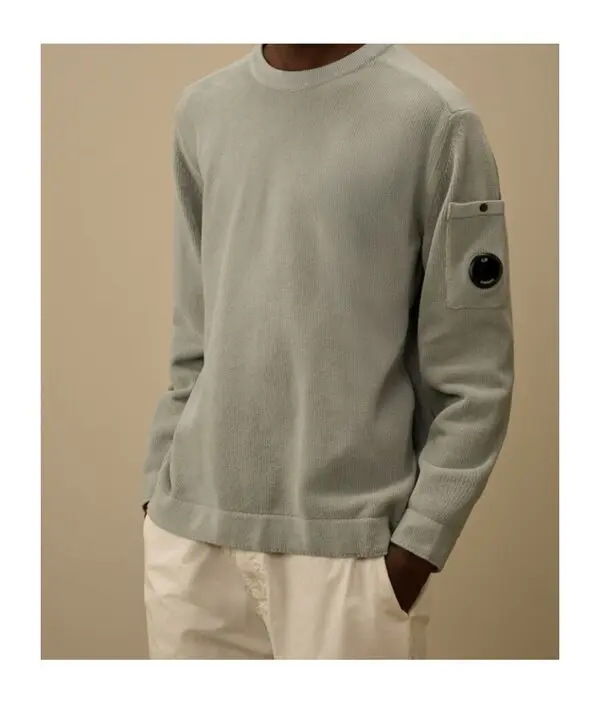 C.P. COMPANY Crew Neck Sweater With Lens Detail - Silver-blue