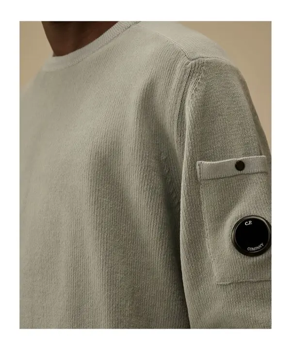 C.P. COMPANY Crew Neck Sweater With Lens Detail - Silver-blue