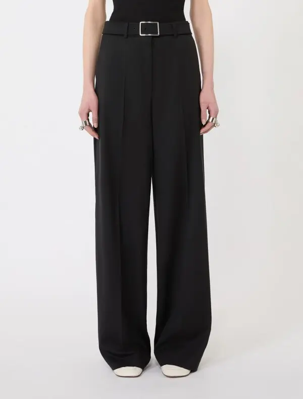 Sportmax Belted Gabardine Wool Trousers