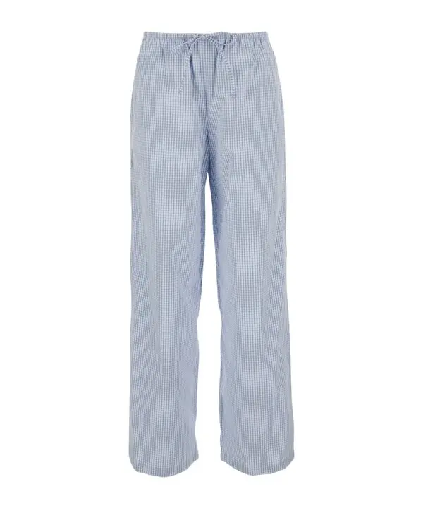 DUNST Gingham Checks Wide Leg Pants - Blue