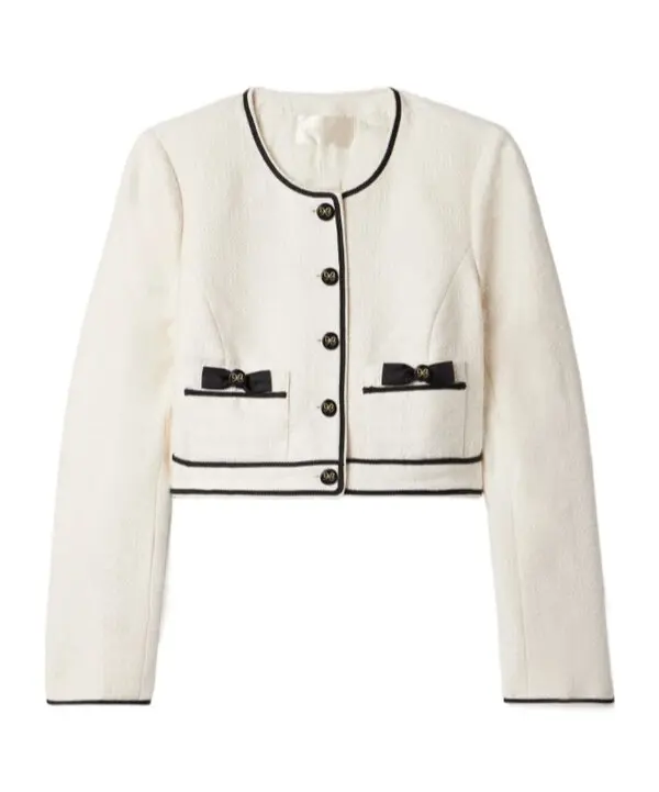 LoveShackFancy Talika Cropped Bow-embellished Jacket - Cream