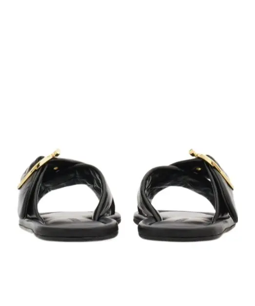 FERRAGAMO Gancini Ornament Flat Slides - Black